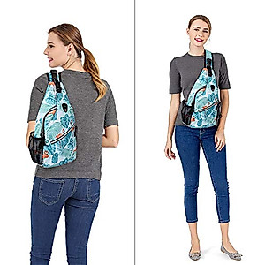 MOSISO Sling Backpack,Travel Hiking Daypack Pattern Rope Crossbody Shoulder Bag, Flamingo&Cichorium