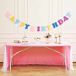 Suppromo 6ft Pink Tablecloth with Tulle Table Skirt for Rectangle Tables 3 Sides Pink Tutu Table Cover for Baby Shower Girls Birthday Party Wedding Dessert Cake Table Decorations