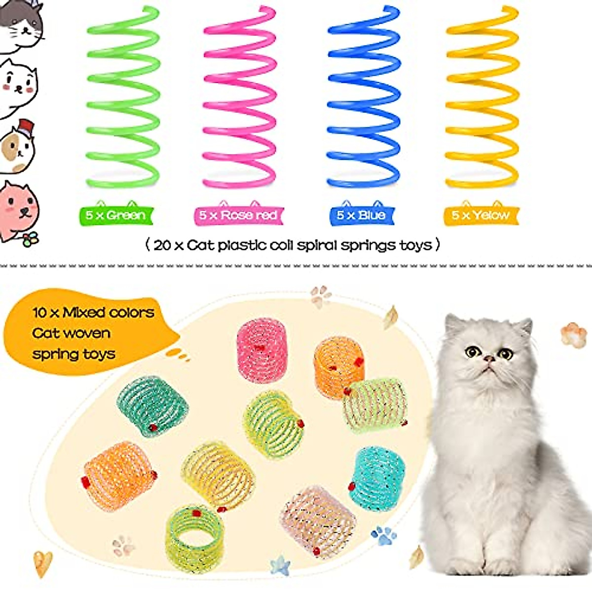 30 Pieces Cat Springs Cat Spiral Toys Cat Fetch Chew Toy Kitten Pet Plastic Coil Spiral Springs for Kitten Bouncing Play Training, 2 Styles