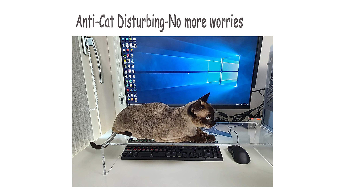 Clear Acrylic Keyboard Cover & Monitor Stand - Anti-Cat Protection