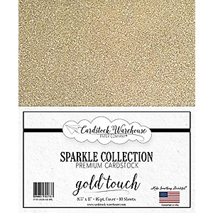 MirriSparkle Gold Touch Glitter Cardstock Paper from Cardstock Warehouse 8.5 x 11 inch- 16 PT/280gsm - 10 Sheets
