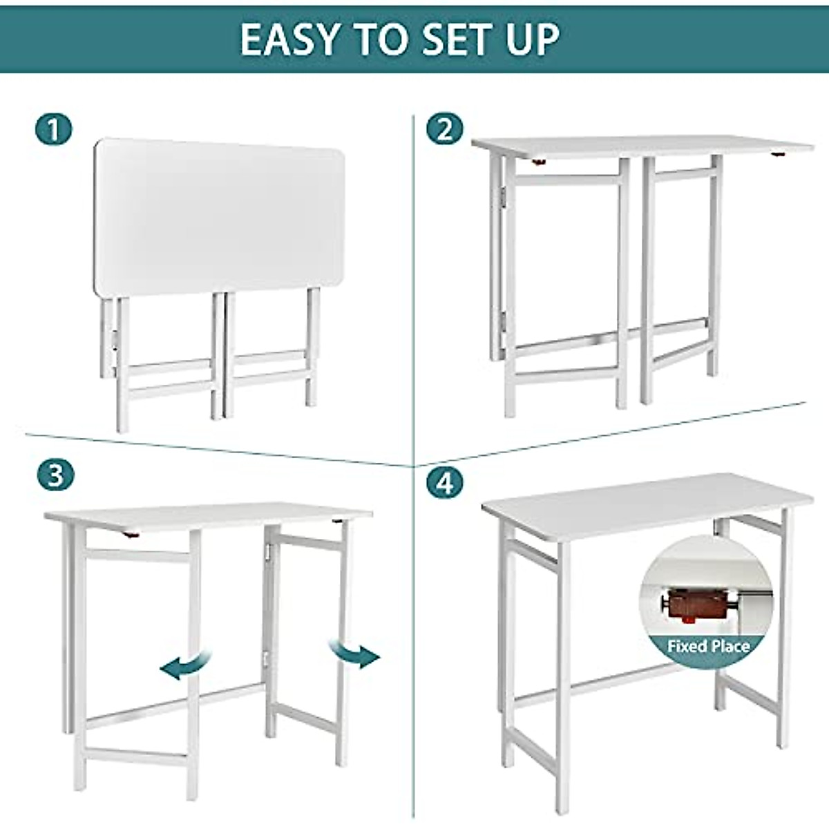 Tangkula White Folding Desk, Compact Computer Desk Modern Home Office Laptop PC Workstation Compact Study Writing Reading Table for Small Space (White)