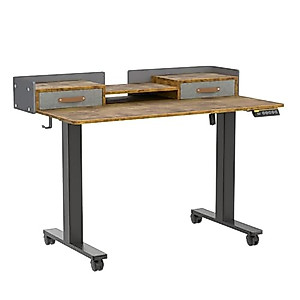 Claiks Standing Desk with Drawers, Stand Up Electric Standing Desk Adjustable Height, Sit Stand Desk with Storage Shelf and Splice Board, 48 Inch, Rustic Brown