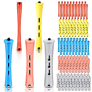 100 Pieces Hair Perm Rods Non-slip Hair Rollers Plastic Cold Wave Perming with Elastic Rubber Band Short Curlers for Hairdressing Styling(Multi-size,Multi-color)