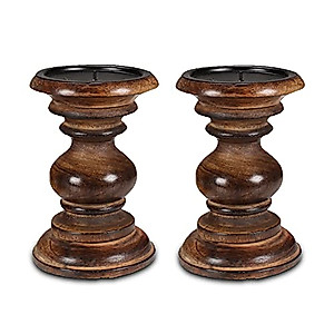Candle Holder,Wood Candle Holder,White Wooden Candle Holder,Candle Holders,Farmhouse Candle Holder,Candle Holder Set of 2,Wood Pillar Candle Holder,Height 6 inch Set of 2, Burnt