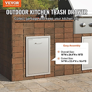 VEVOR Outdoor Kitchen Trash Drawer 16Wx22Hx16 D, Propane Tank Drawer, Stainless Steel Pull Out Trash Drawer with Handle, Outdoor Kitchen Cabinets Trash Can Pull Out, Outdoor BBQ Island Trash Bin