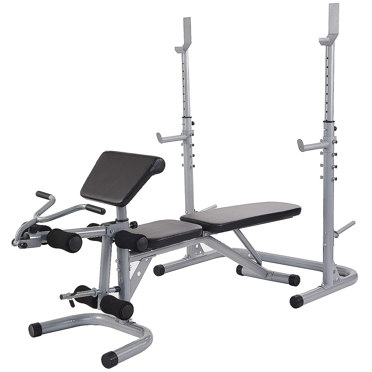 Sporzon! Multifunctional Workout Station Adjustable Olympic Workout Bench with Squat Rack, Leg Extension, Preacher Curl, and Weight Storage, 800-Pound Capacity