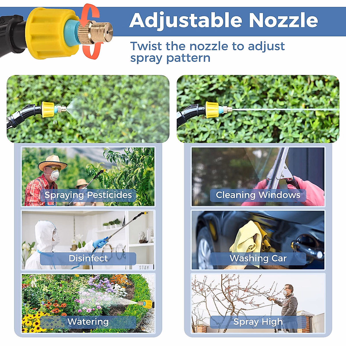 CENCANON 1.35 Gallon Battery Powered Sprayer, Electric Sprayer with USB Rechargeable Handle, Potable Garden Sprayer with Telescopic Wand, 2 Mist Nozzles and Adjustable Shoulder Strap