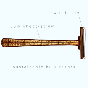 100 Twin Blade Disposable Razors Made of 35% Wheat Straw Fiber in Bulk - Professional or Home Use