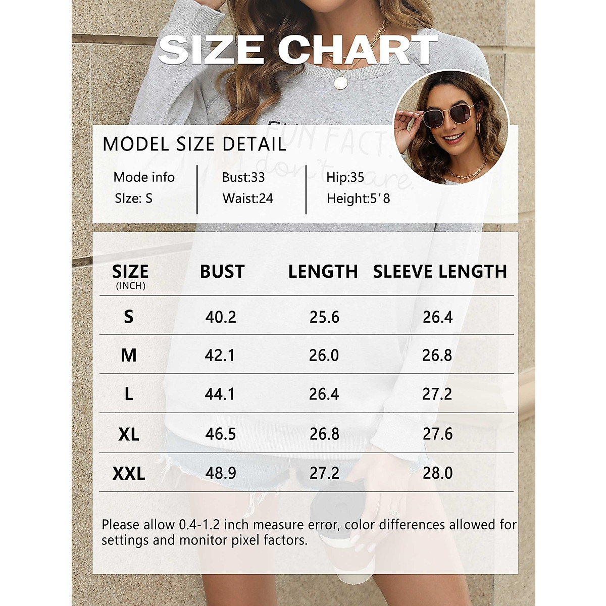 EADINVE "FUN FACT: I don't care Letter Print Women's Crewneck Sweatshirt Raglan Long Sleeve Casual Pullover Tops Blue Medium