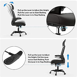 Home Office Desk Chairs, Ergonomic Office Chairs with Flip-up Armrests, Computer Desk Chairs with Lumbar Support, Office Desk Chairs with Rocking Function, Black
