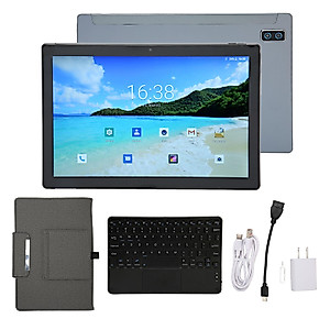 GLOGLOW FHD Tablet, 2 in 1 6GB RAM 128GB ROM 10.1 Inch Tablet 8 Core CPU with Keyboard for Office (US Plug)
