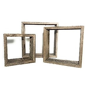 Reclaimed Rustic Barnwood Open Decorative Box Shelves Display. Set of 3.