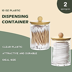 Qtip Holder Dispenser -10 oz Multipurpose Storage Boxes with Natural Bamboo Lids for Organizing Cotton Swabs, Pads, Dental Floss, 2 Count (2 Count)