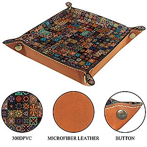 Small Storage Box,Mens Valet Tray,Ottoman Pattern,Leather Catchall Organizer for Coin Box Key Jewelry