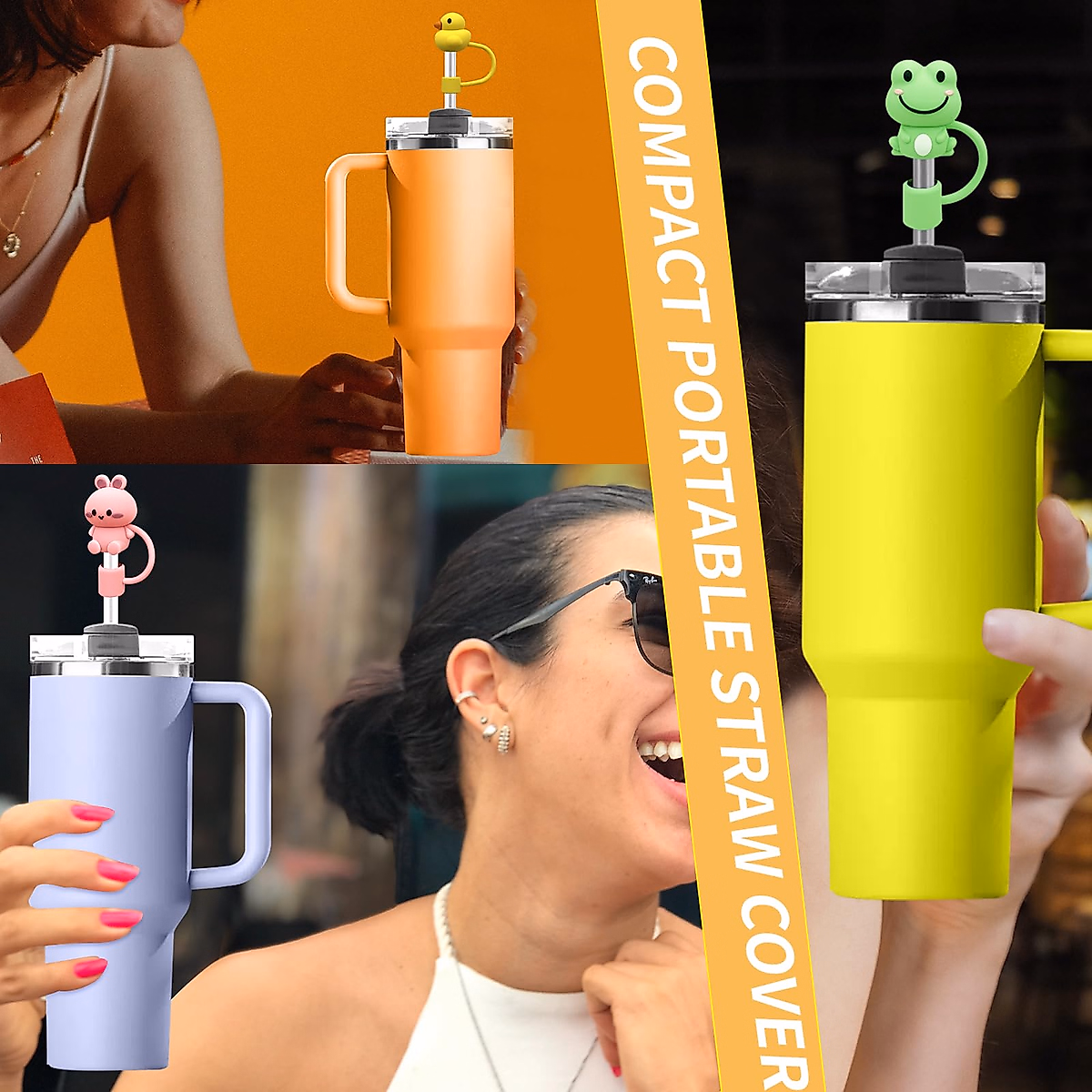 5Pcs 0.4In Animals Straw Cover for Stanley Cup,Food Grade Silicone Stanley Straw Topper Compatible with Stanley 30&40 Oz Tumbler with Handle,Reusable Stanley Cup Straw Cover (5Pc animals straw cover)