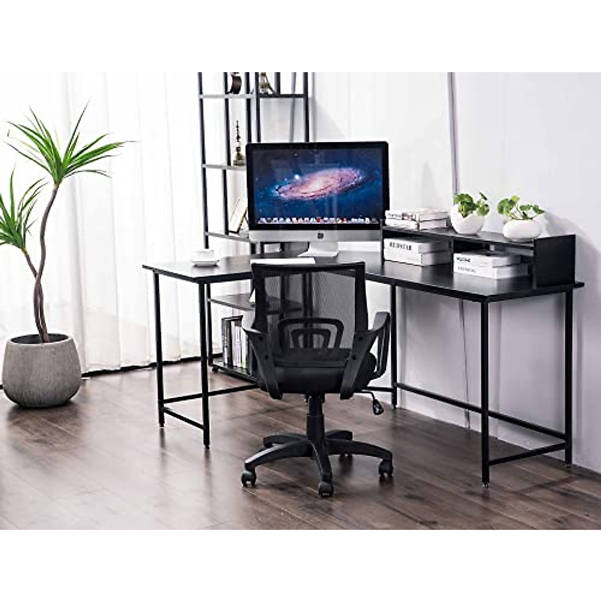 ivinta Modern L-Shaped Computer Office Desk, Gaming Corner Desk with Monitor Stand, Home Office Study Writing Table Workstation for Small Spaces