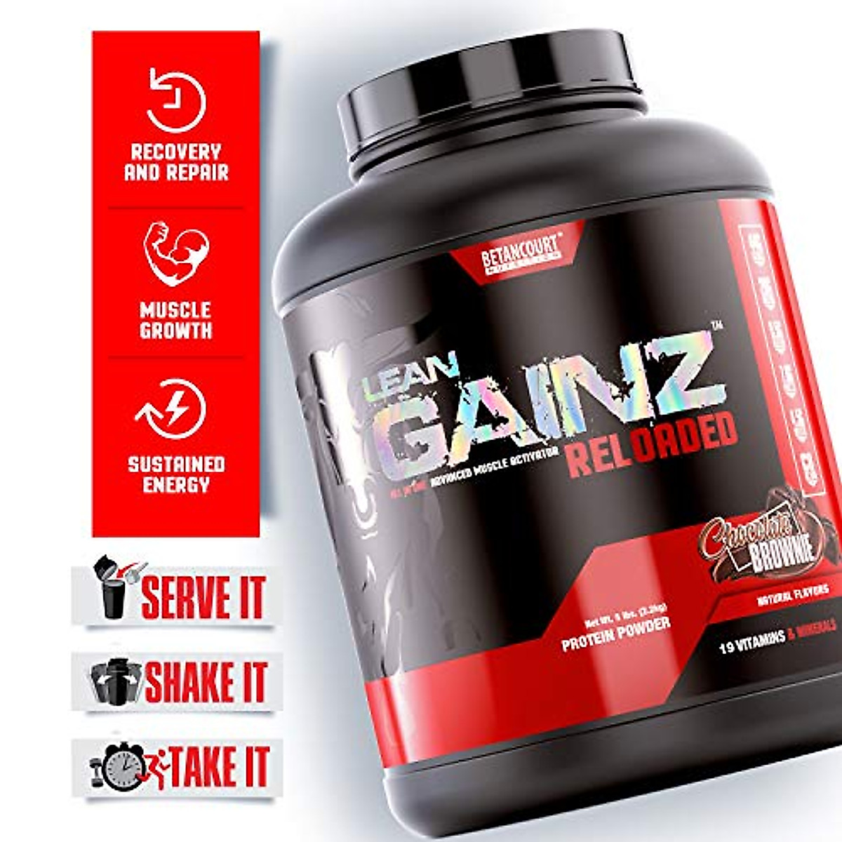 Betancourt Nutrition Lean Gainz Protein Blend, Natural Protein, Carbohydrates, Saturated Fatty Acids, Powder 5.3 lb. (16 Servings), Chocolate Brownie