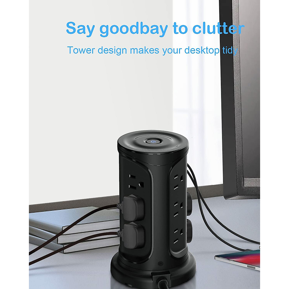 Meeoueoiu Tower Power Strip with 12-Outlet,3 USB-A Ports.Desk Power Strip Tower 1875 Watts 15 Amp,6.5-FT Flat Plug Extension Cord Tower for Home,Office,Cruise Ship