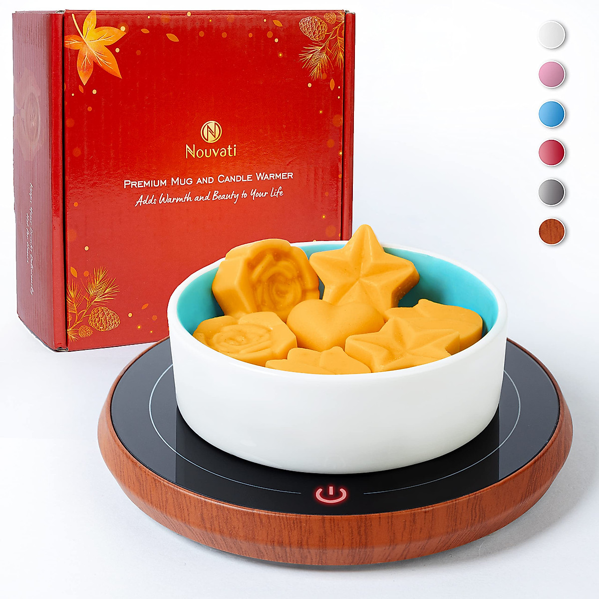 Nouvati 4-in-1 Wax Melt Warmer/Candle Warmer/Mug Warmer-Coffee Warmer for Desk Auto Shut-Off: Excellent Heating, Advanced Sensor, Safety Features, Stylish and Compact (Wood Grain)