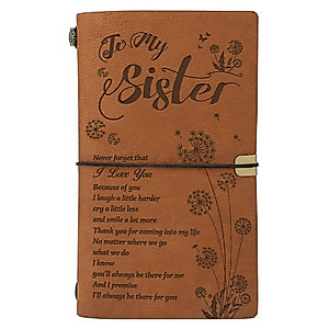 Sister Christmas Gifts from Sister- to My Sister Leather Journal, 140 Page Refillable Journal Notebooks, Big Sister gfits- Back to School Graduation Gifts for Sister from Sister Brother
