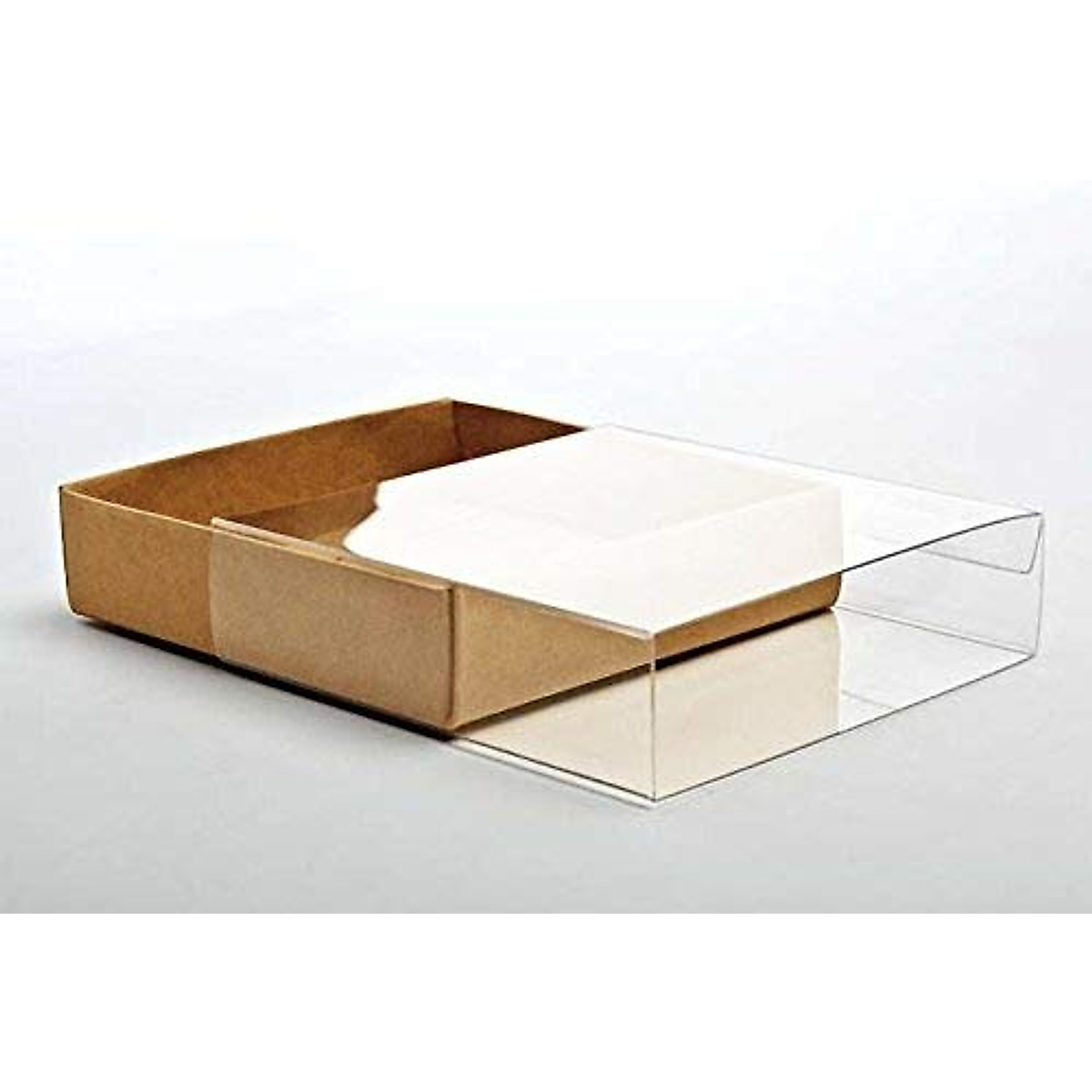 25 Kraft Paper Stationary Boxes w Clear Sleeves, 4 1/2" x 1" x 6" (A2)