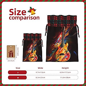 Christmas Gift Bags with Drawstring Burlap Gift Bags Abstract Guitar Christmas Linen Bags for Xmas Party Candy Bags with Cards Xmas Reusable Wrapping Bags Christmas Linen Treat Bags for Holiday