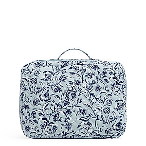 Vera Bradley Women's Cotton Deluxe Travel Cosmetic Makeup Organizer Bag, Perennials Gray - Recycled Cotton, One Size