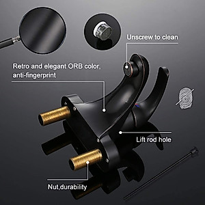 WOWOW Single Handle Commercial Bathroom Faucet Oiled Rubbed Bronze 4 inch Centerset Bathroom Basin Sink Faucets One Handle Vanity Faucets Basin Mixer Tap with Lift Rod Drain Assembly