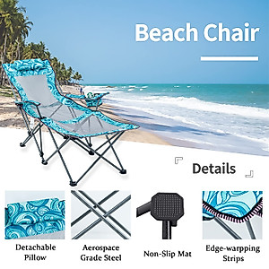 ARMOR CASTLE Portable Camping Chairs for Adults with Footrest Mesh Folding Recliner with Adjustable Cup Holder and Detachable Pillow, Heavy Support 300lbs, Blue