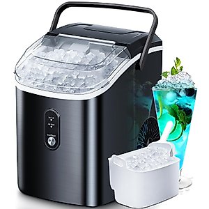 R.W.FLAME Nugget Ice Maker Countertop with Soft Chewable Pellet Ice,Pebble Portable Ice Machine with Ice Scoop, 34lbs/24 Hours, Self-Cleaning, Sonic Ice, One-Click Operation, for Kitchen,Office
