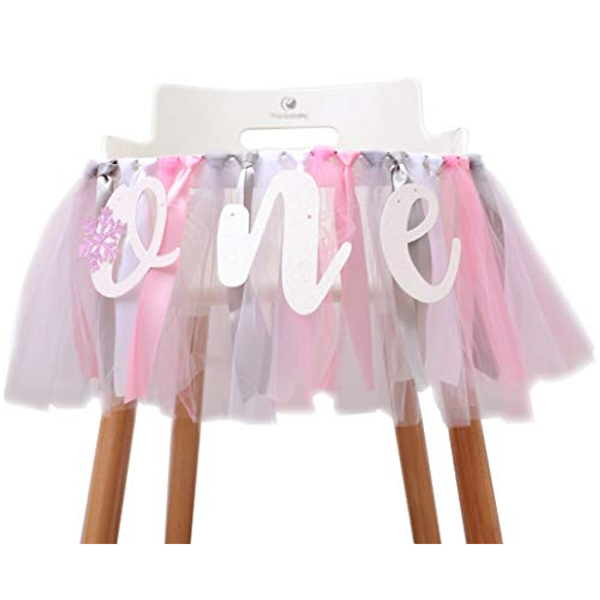 Winter Alderland Snow High Chair Tutu - 1st Birthday high Chair Banner, Smash Cake Photo Props, Winter Wonderland Snowflake Design ONE, 1st Birthday Photo Background. (Snowflake)