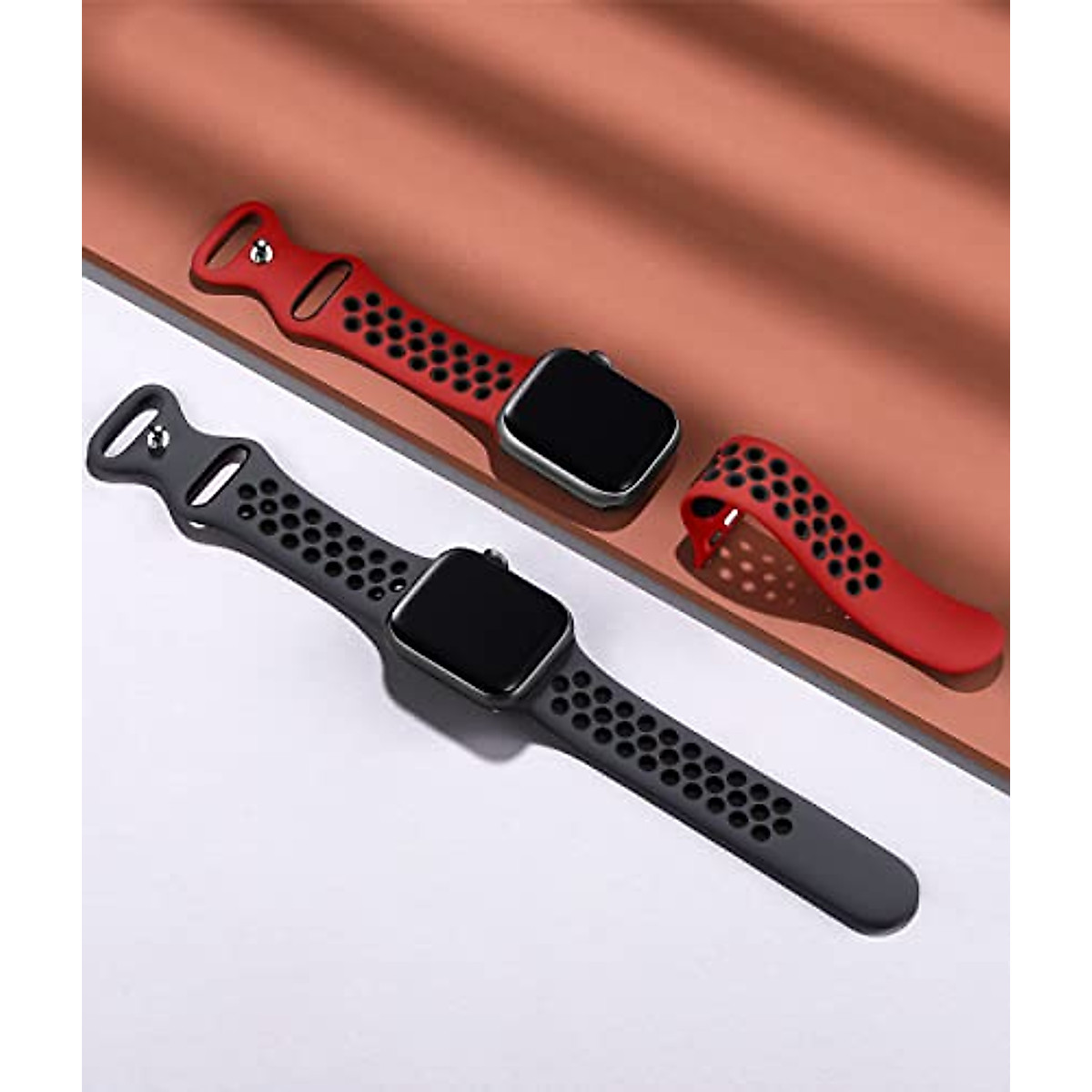 Maledan Sport Bands Compatible with Apple Watch Band 44mm 42mm 45mm 49mm Men Women, Waterproof Silicone Strap Replacement Wristbands for iWatch Series 8 7 6 5 4 3 2 1 SE, Anthracite Black/Red Black