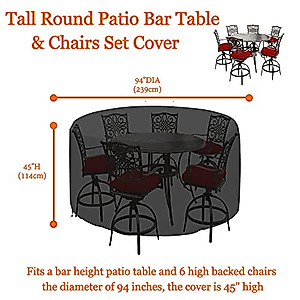 ‎Izzybang 94 Inch Tall Round Patio Bar Height Table and Chair Set Cover Heavy Duty Waterproof High Outdoor Table Chair Set Covers, 94inch Diameter x 45inch H, Black (IZ-001-B)