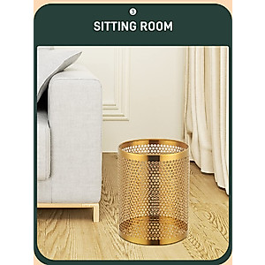 QOBIMOON Mesh Wastebasket Round Mesh Stainless Steel Wastebasket Trash Can Recycling Bin for Home, Office, Bathroom, Bedroom & Kitchen, 3.5 Gallon / 12L, 11" H x 10" D Garbage Can-Rose Gold