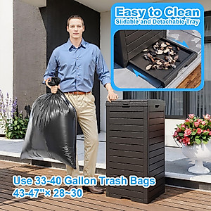 MAIUSCOLI Outdoor Trash Can with Lid, Outdoor Trash Bin & Pull-Out Liquid Drawer, Dual Lid Closure Design, Waterproof Resin Garbage Can Container for Patio, Backyard, Deck (Black, 31)