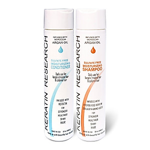 Keratin Research Natural Argan Oil Infused Sulfate Free Shampoo and Conditioner 2 bottles Value Set for Keratin Treatments, Maintainance After Care, post treatment shampoo Conditioner (300ml 2 pack)