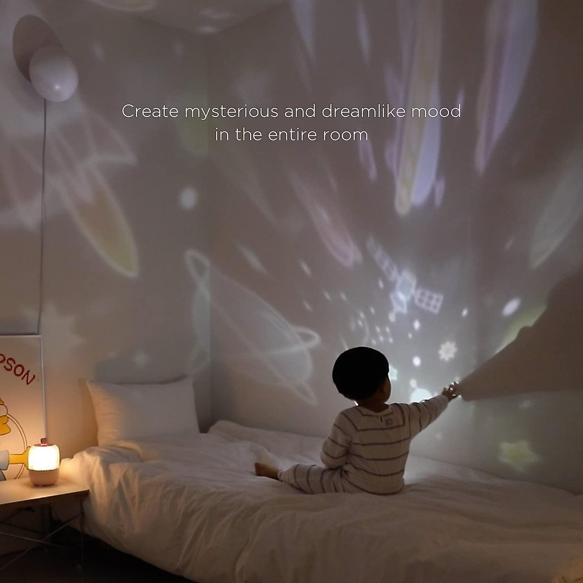 mooas Wonderland Rotating Projector Melody Nightlight (Pink), 360° Rotating Nightlight, Nightlight for Kids Baby Room, 4 Lighting Modes and 8 Melodies, 9 Theme Films, 1200mAh Rechargeable Battery