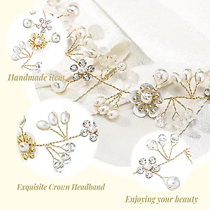 3 Pieces Headpiece Pearl Bridal Headband for Flower Girl Hair Accessory Rhinestone Princess Crown Cute Wedding Hair Accessories for Kids Girls Vine Hair Band, Gold