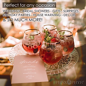 Phnx Phyr Hand Blown Crystal Rose Gold Wine Glasses set 4 - Stemless wine glass set - Stemless wine glasses - Red wine glasses set of 4 - Large white wine glass - Wedding - Gift packaging