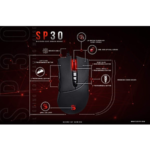 BLOODY SP30 Ergonomic Optical Switch Gaming Mouse - Fastest Mouse Switch in Gaming - Enthusiast Grade Sensor - 8 Programmable Buttons - Non-Slip Rubberized Black