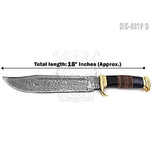 SHINY CRAFTS | 18" Large Handmade Forged Crocodile Dundee Knife, Fixed Blade Knife, Damascus Hunting Knife, Knife with Premium Leather Sheath (HK-0019-B)