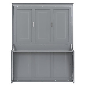 Queen Size Murphy Bed with a Shelf Queen Murphy Bed Cabinet Queen Murphy Bed Multi-Functional Platform Bed for Kids, Teens, Easy Assembly (Gray)