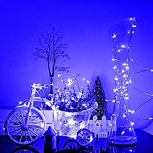 UPOOK Solar String Lights, Copper Wire Solar Fairy Lights 100LED 33Ft 8 Modes, Waterproof Outdoor String Lights, Blue Decorative Lights for Christmas Party Wedding and Patio Garden Yard, 2 Pack