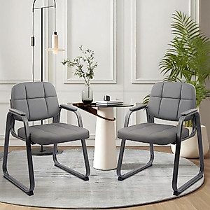 CLATINA Waiting Room Chairs with Padded Arms Leather Guest Chair no Wheels for Office Reception and Conference Desk with Sled Base Grey