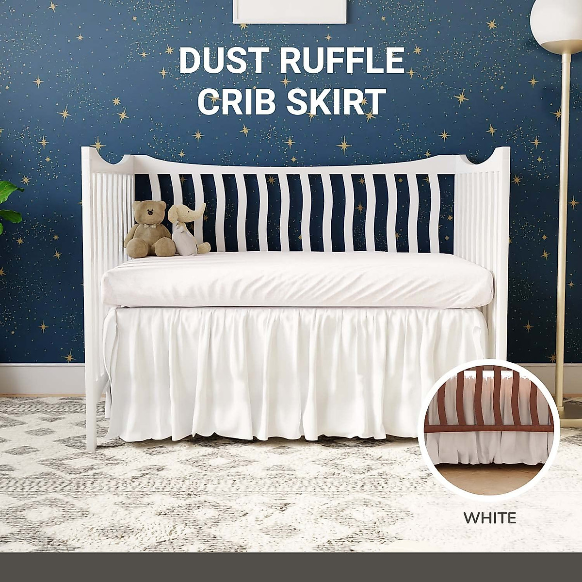 Tadpoles Dust Ruffle Crib Skirt | 28" x 52" with a 14" Drop | Made of 100% Softly Brushed Microfiber Polyester | Easy to Care for | Soft, Smooth, Breathable & Durable | Ideal for Babies | White