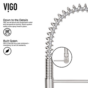 VIGO VG02032STK2 22" H Laurelton Single-Handle with Pull-Down Sprayer Kitchen Faucet with Soap Dispenser in Stainless Steel
