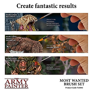The Army Painter Most Wanted Brush Set - Miniature Small Paint Brush Set of 3 Acrylic Paint Brushes-Includes Drybrush, Regiment Model Paint Brush & Detail Fine Tip Paint Brush for Painting Miniatures