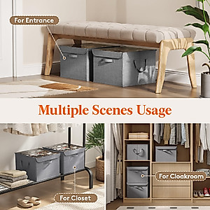 Lifewit Shoe Organizer for Closet, Adjustable Dividers Shoe Storage Fits 16 Pairs, Clear Cover Shoe Box Fits for Boots Heels Sneakers, Foldable Storage Bins with Bottom Support, Light Gray, 2 Pack