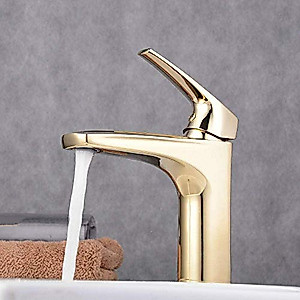 Y-LKUN Bathroom Taps Basin taps Gold Bathroom Basin Monobloc Solid Brass Hot Cold Mixer Tap